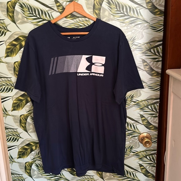 Under Armour | Shirts | Ll99 Navy Blue Shirt W White Lettering Design ...